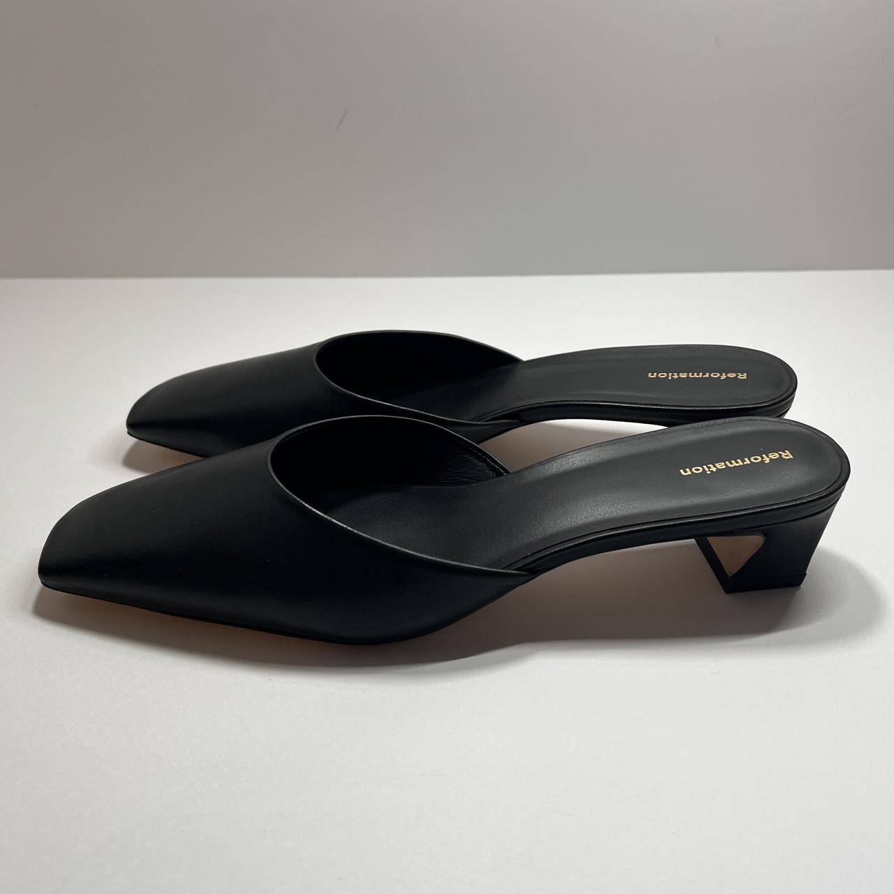 Reformation Heather Block Heeled Mule, Black... | Depop