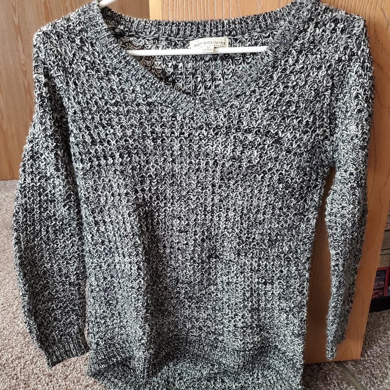 Black and gray knit sweater by Poof Excellence. Size... - Depop