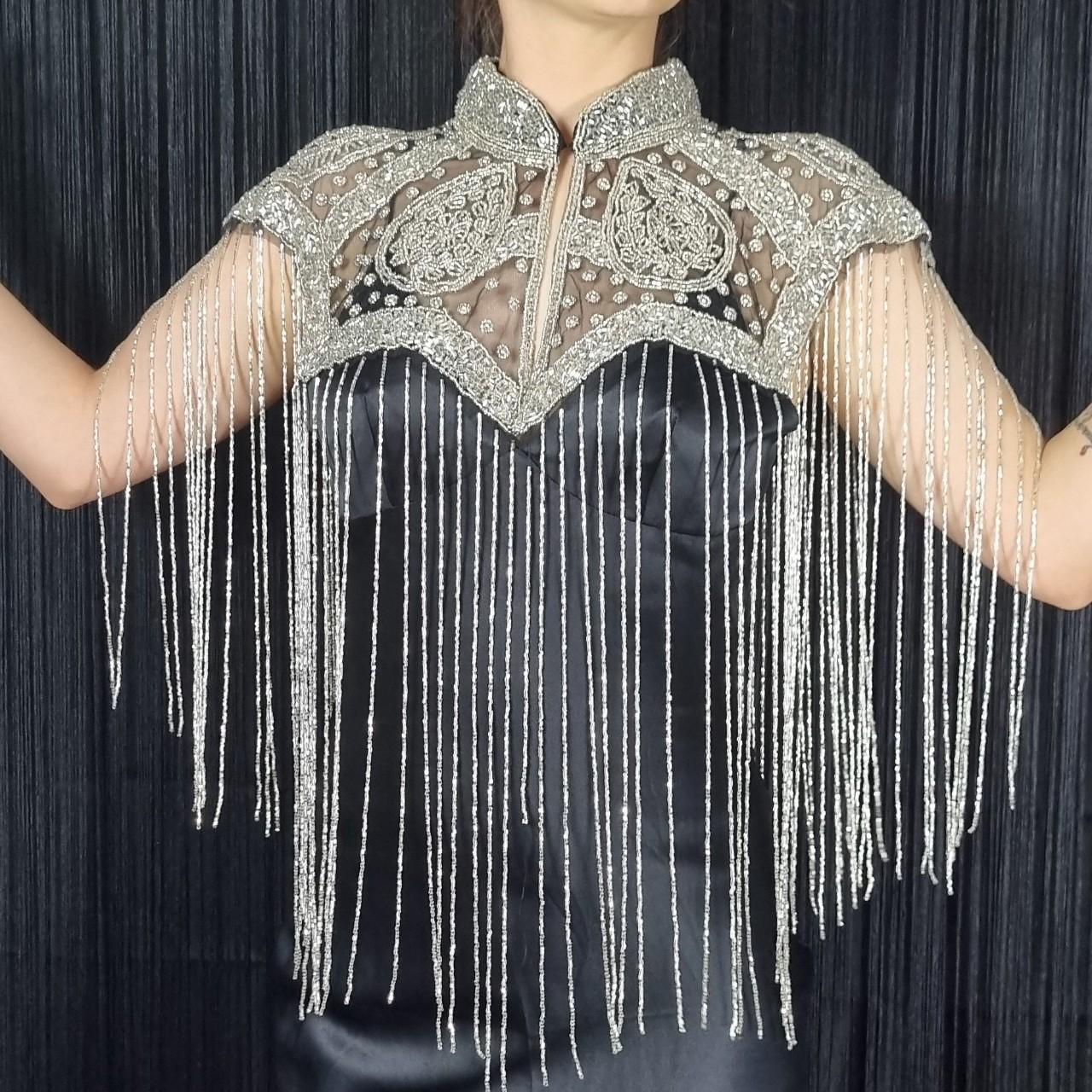 Exquisite heavy silver beaded cape Vintage 1920s... - Depop