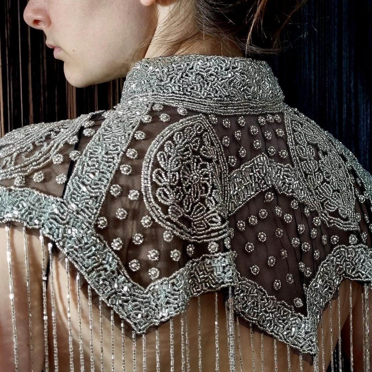 Exquisite heavy silver beaded cape Vintage 1920s... - Depop