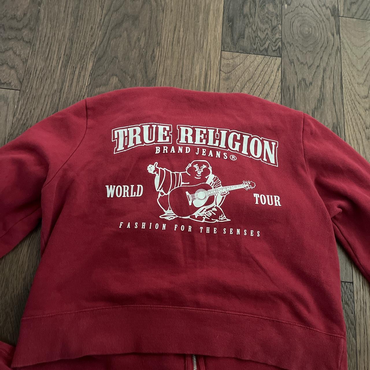 True Religion Women's Red and Burgundy Jacket | Depop