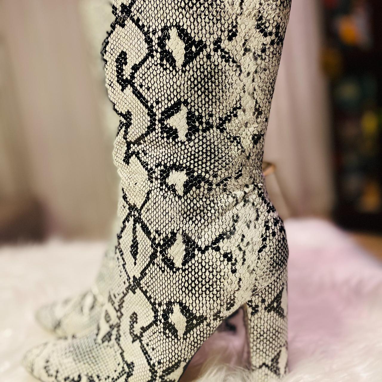 Black and White Snakeskin Ankle Boots - Depop