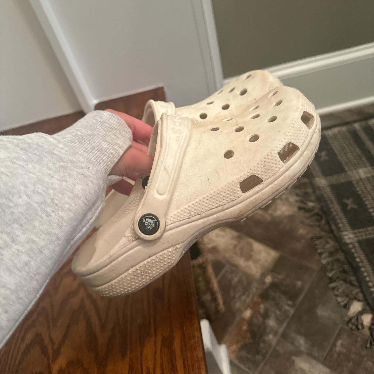 white crocs! worn but no flaws! a little dirty and... - Depop