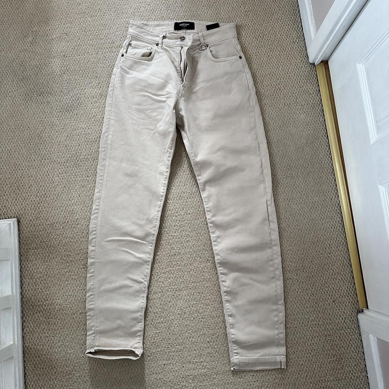 Represent Baggy Denim in cream Waist 28 - slim fit... - Depop