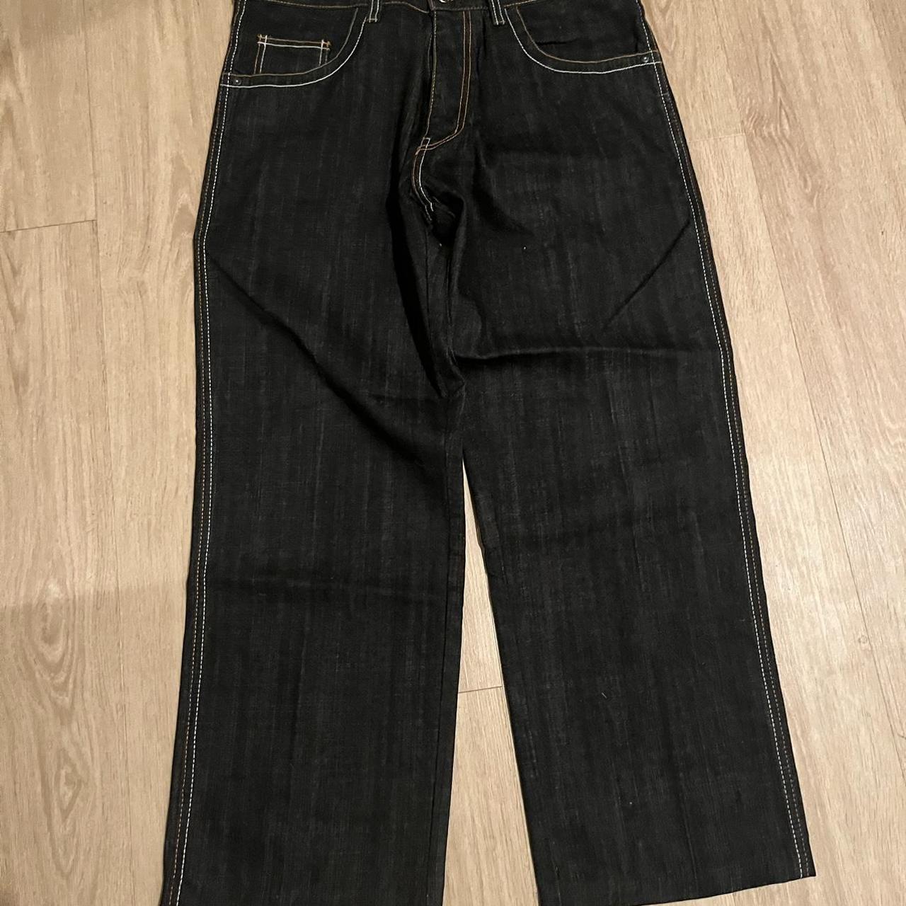 Black Dodeca Denims with White / Orange Emboridment... - Depop