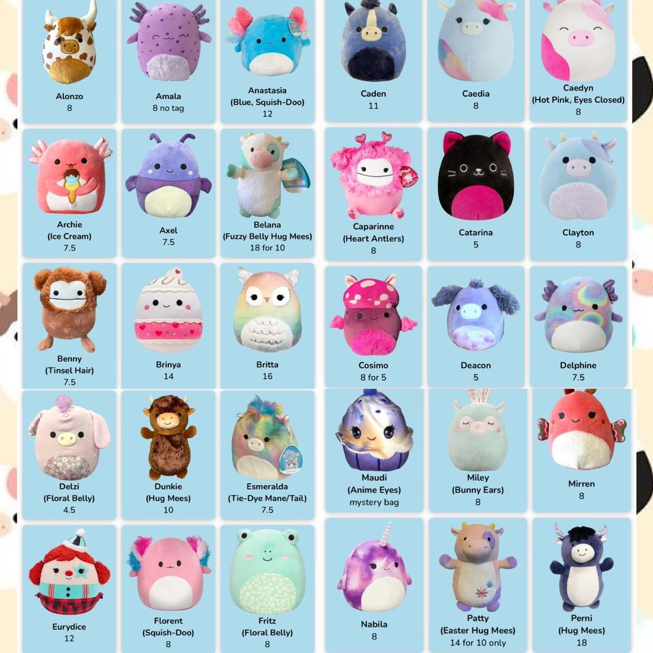 These are all the Squishmallows I have to trade for... - Depop