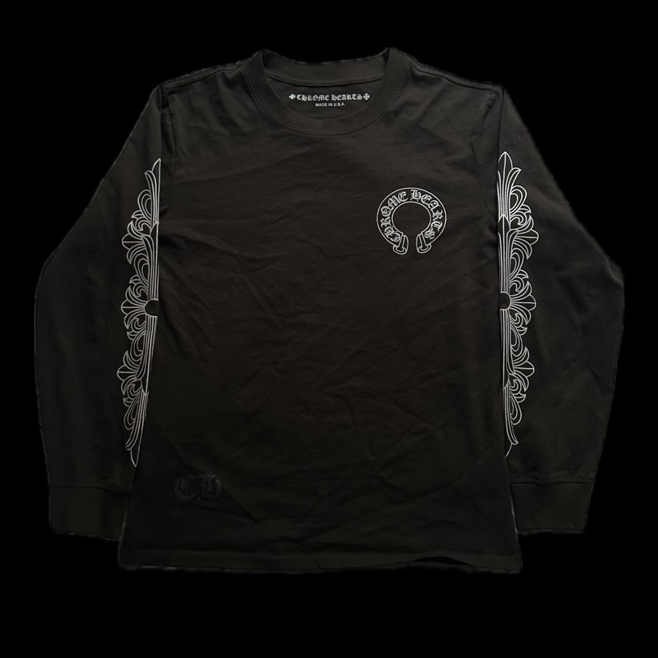 Chrome Hearts Long Sleeve logo Tee Shirt gray/white... - Depop