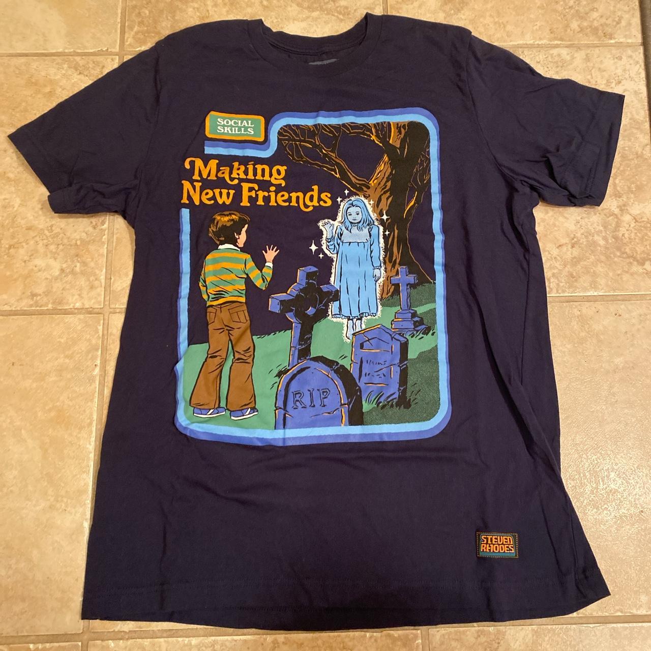 Spencer's Men's Navy and Gold T-shirt | Depop