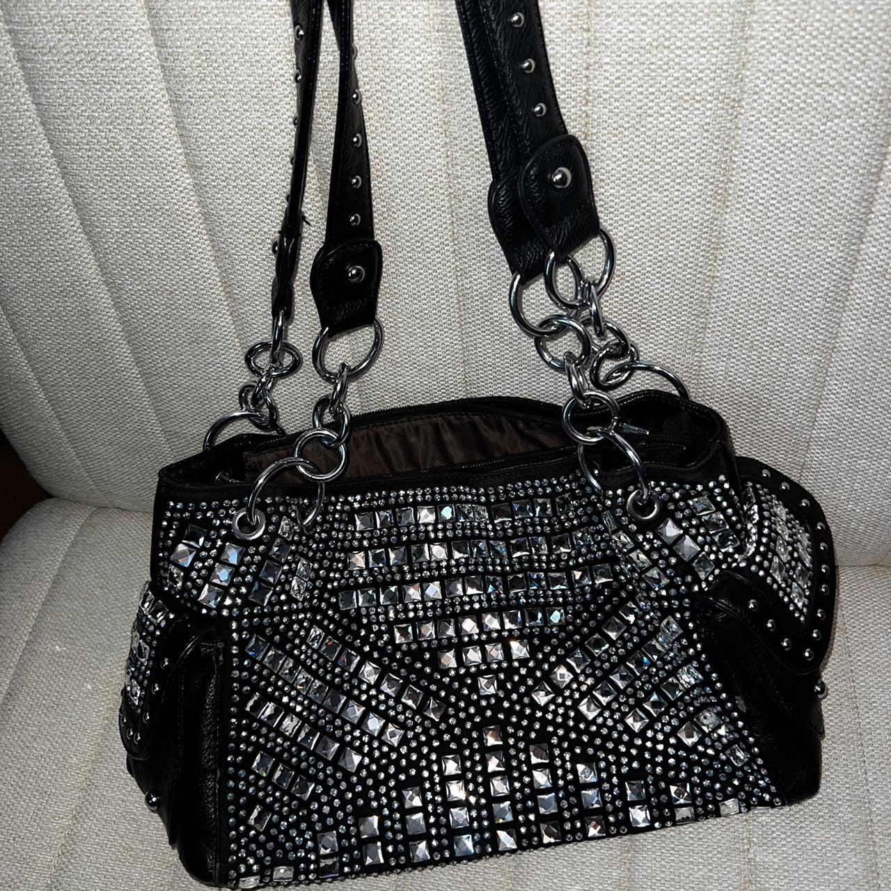 Y2k studded bag with silver hardware, featuring a... - Depop