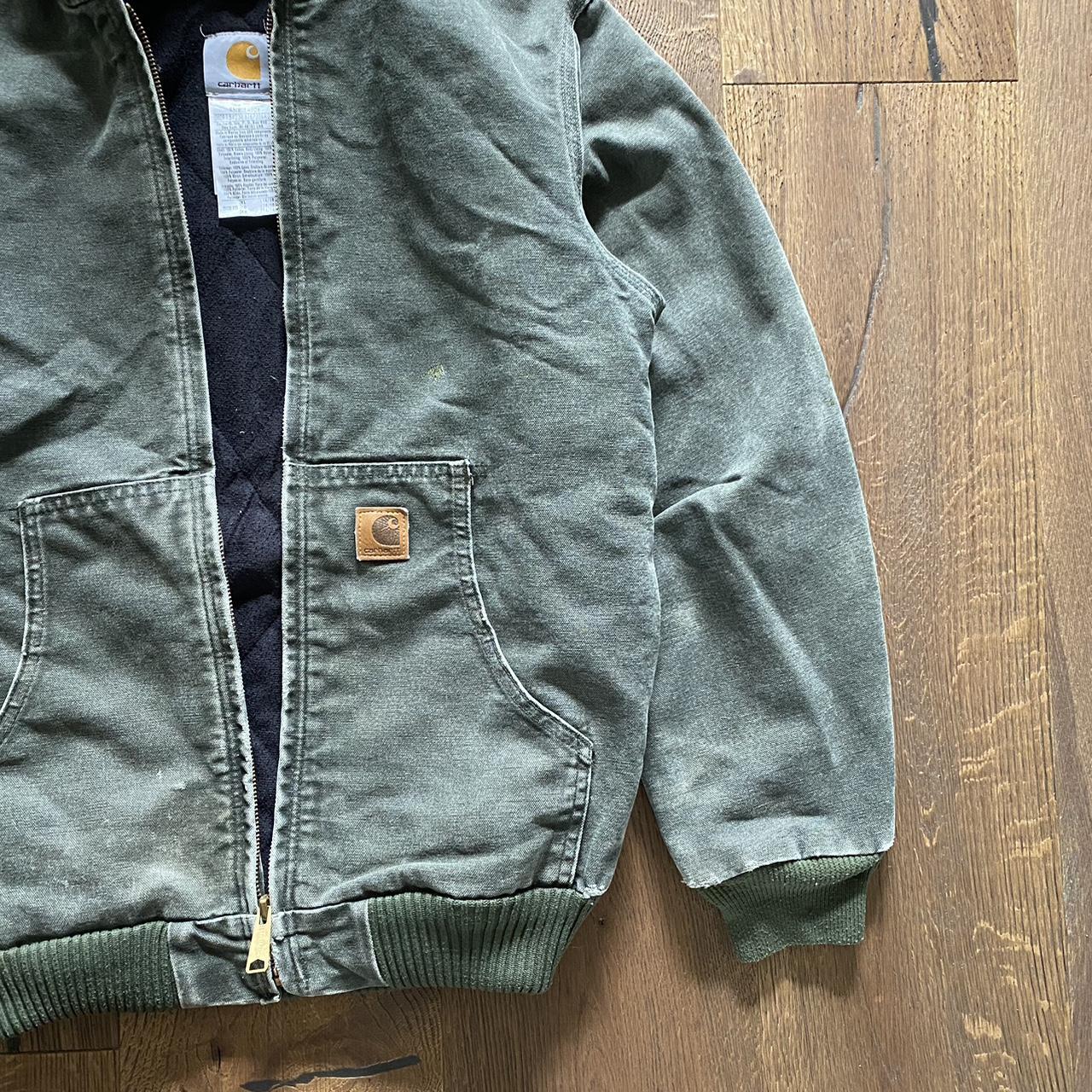 Carhartt J130 leather patch jacket in the MOS green... - Depop