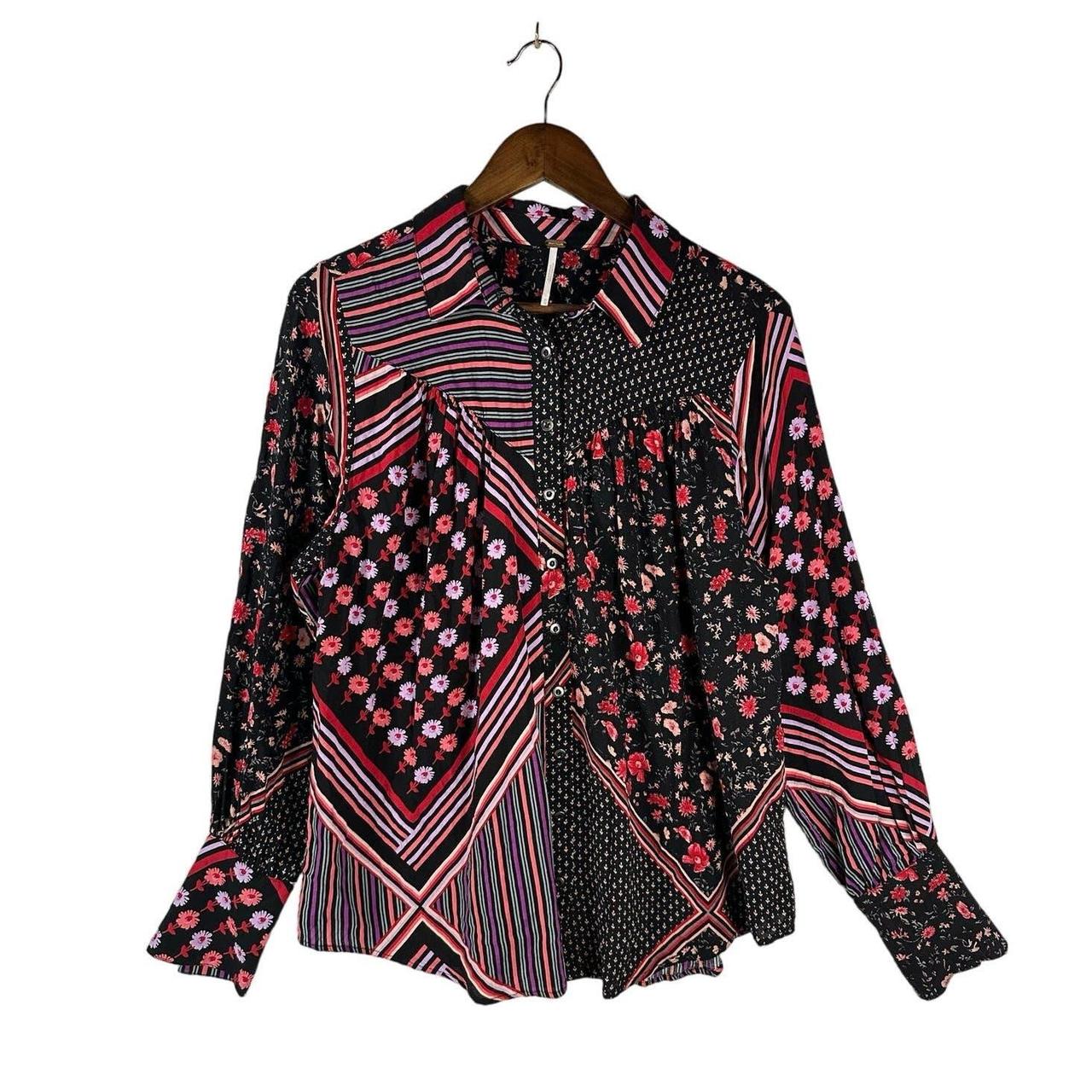 Free People Hazel Button Down Shirt Boho Cottage... - Depop