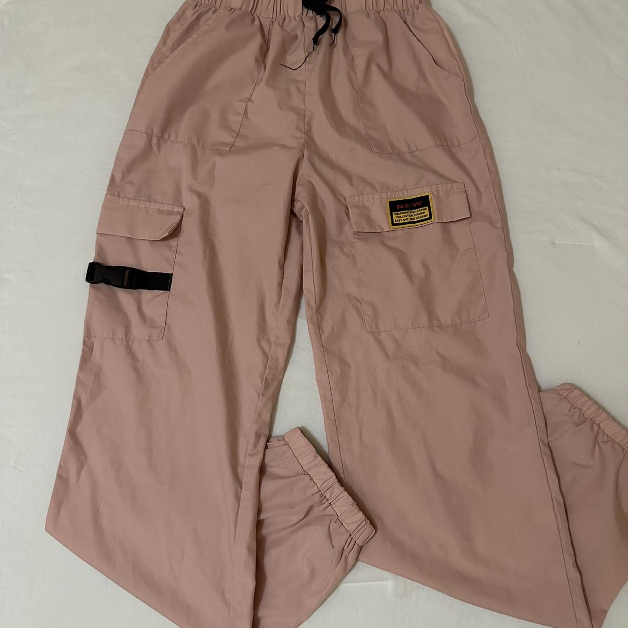 Girls pink cargo pants / slightly see through Size... - Depop