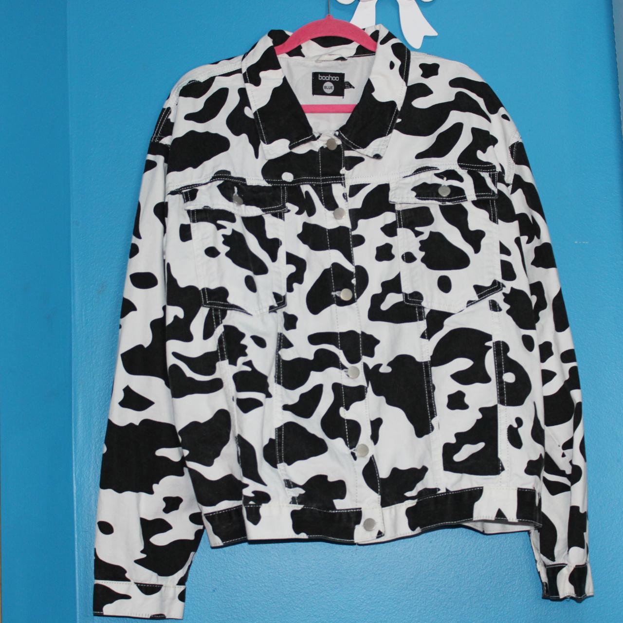 Boohoo Cow Print Denim Jacket US 20 Fits like 2X - Depop
