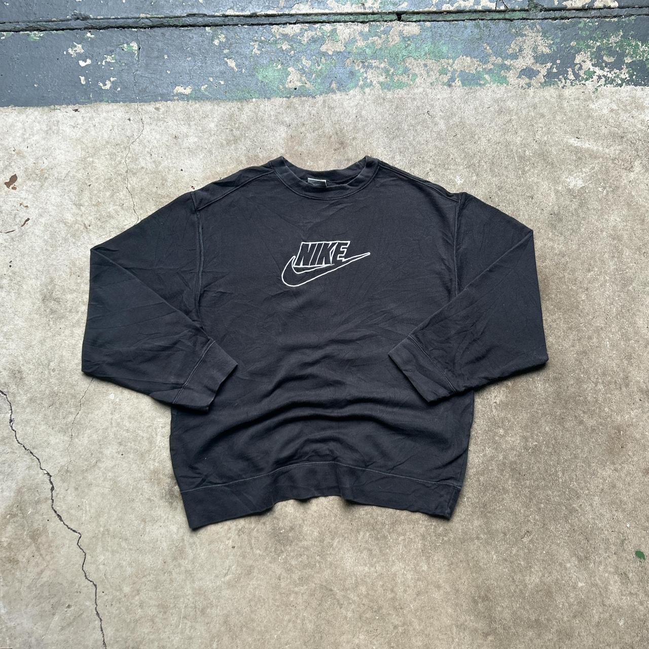 Vintage 2000s All Black Nike Sweatshirt with white... | Depop