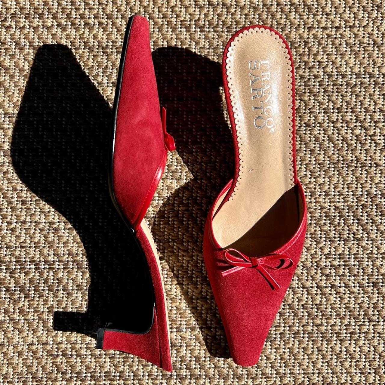 Cherry Red Suede And Leather Bow Kitten Heel Mules 🍒 Depop