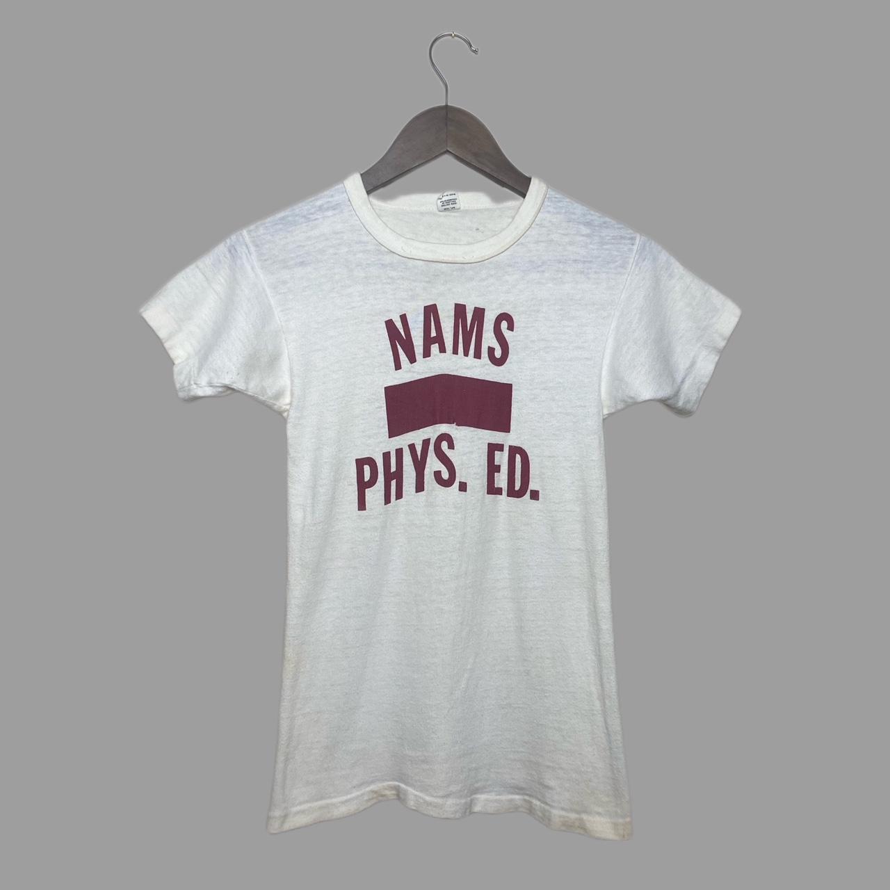 Vintage 70s White Tee Names Phys Ed... - Depop