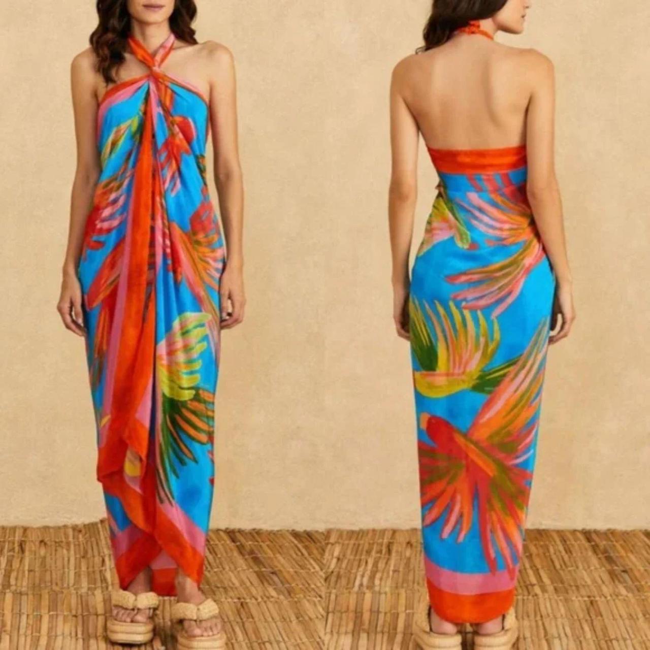 Farm Rio Blue Painted Birds Sarong New without tags... | Depop