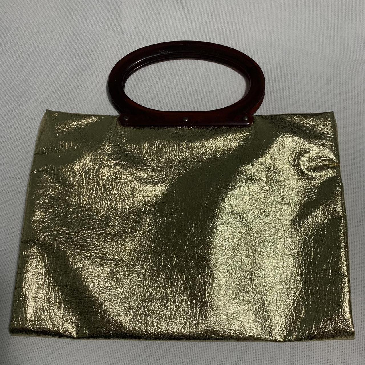 Vintage Metallic Gold Handbag / Tote Purse measures... - Depop