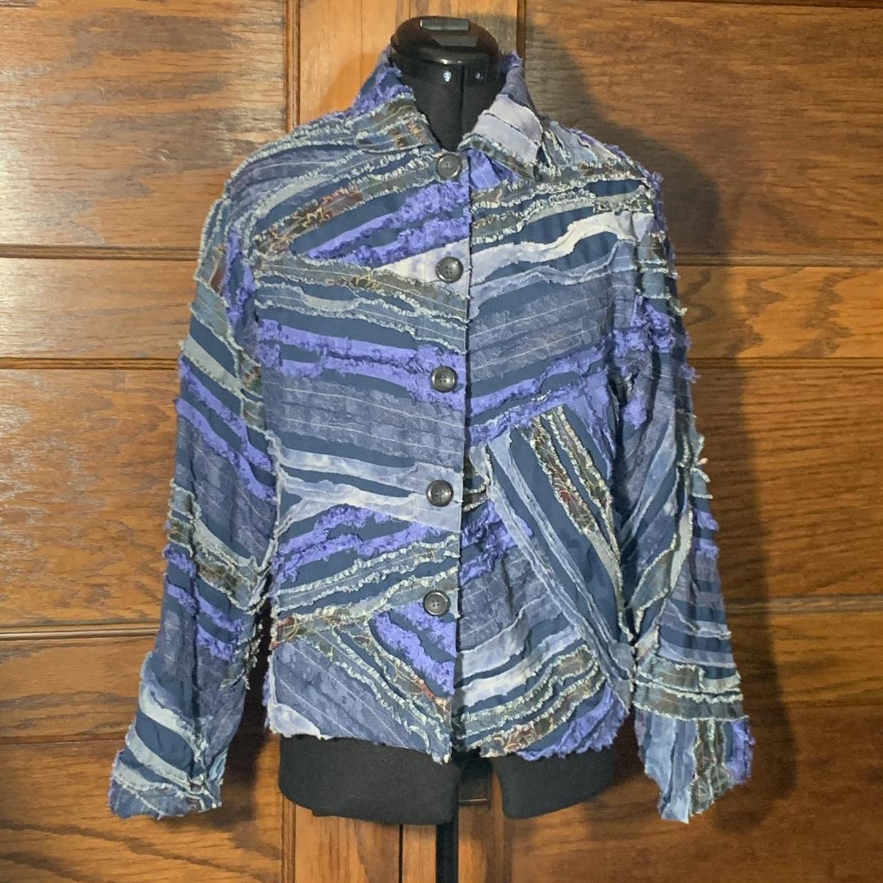 Keren Hart Blue Patchwork Button Up Shirt /... - Depop