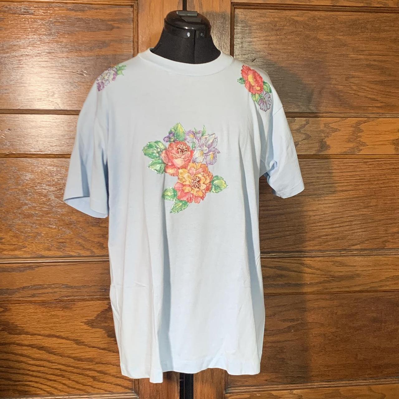 90s Baby Blue Screen Stars Best Floral Single Stitch... - Depop