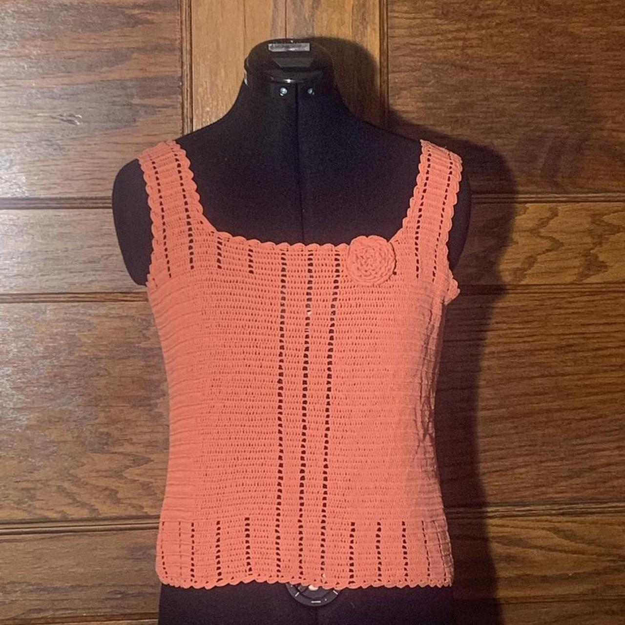 Beth Bowley Crocheted Salmon Cropped Tank Top Size... | Depop