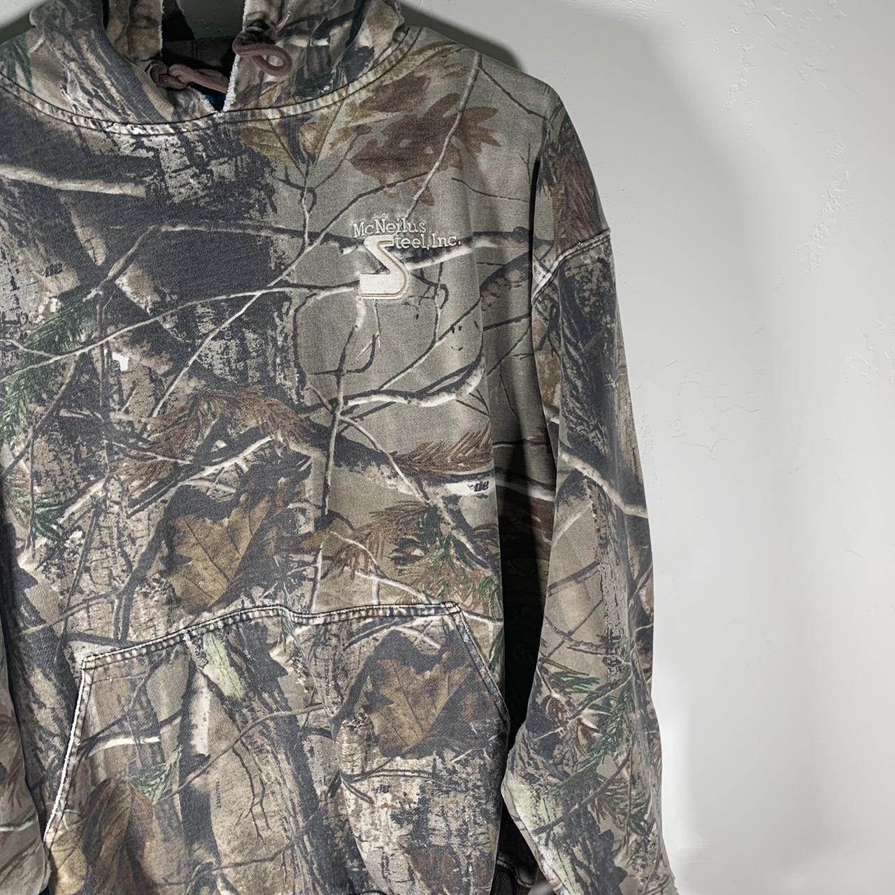 Distressed camo hoodie Left and right sleeves are... - Depop