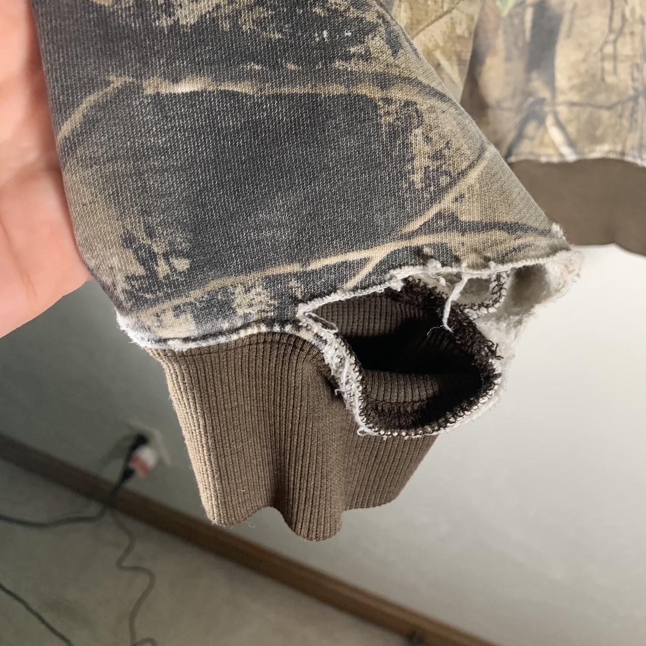 Distressed camo hoodie Left and right sleeves are... - Depop