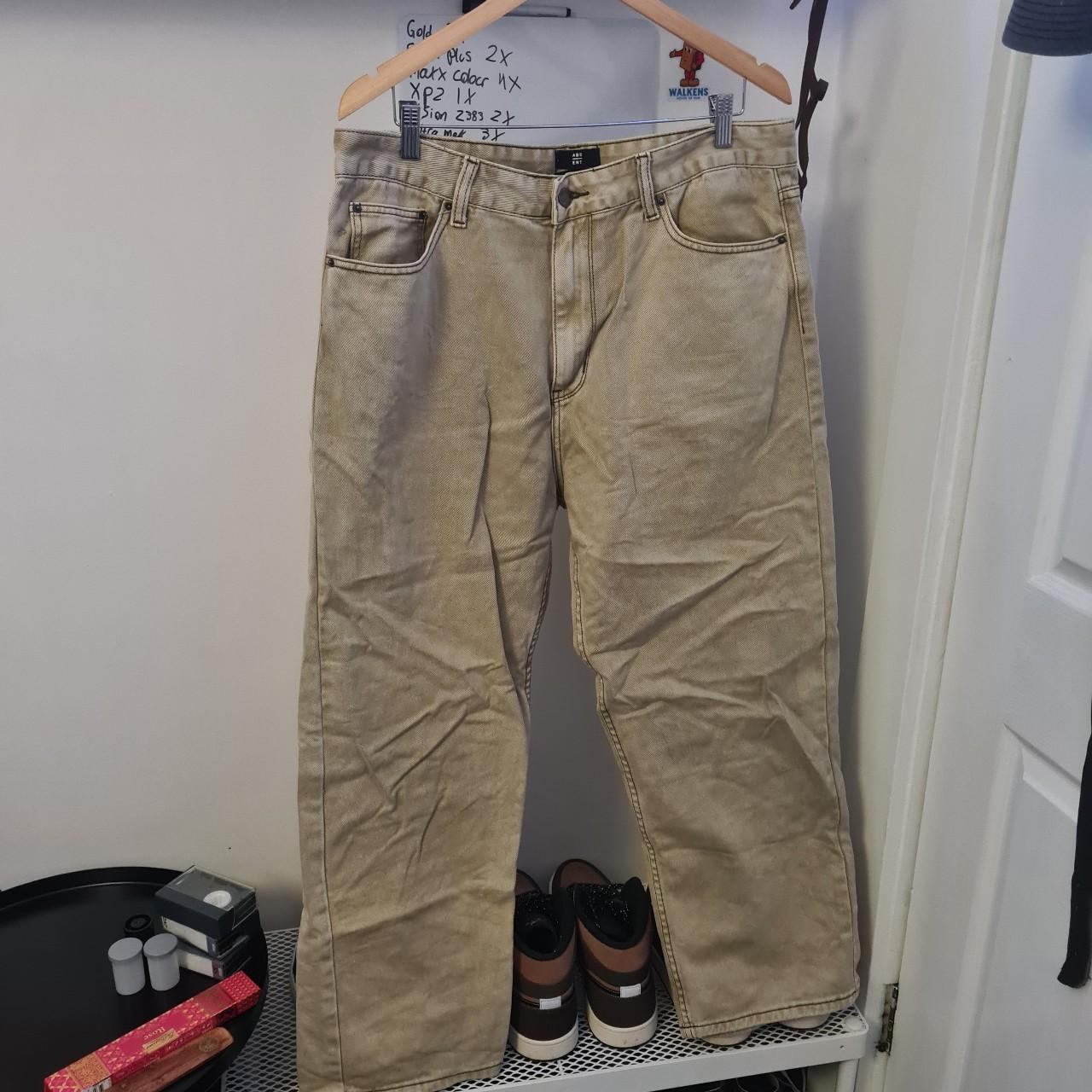 Baggy Cream Coloured Denim Pants fron Absent, barely... - Depop