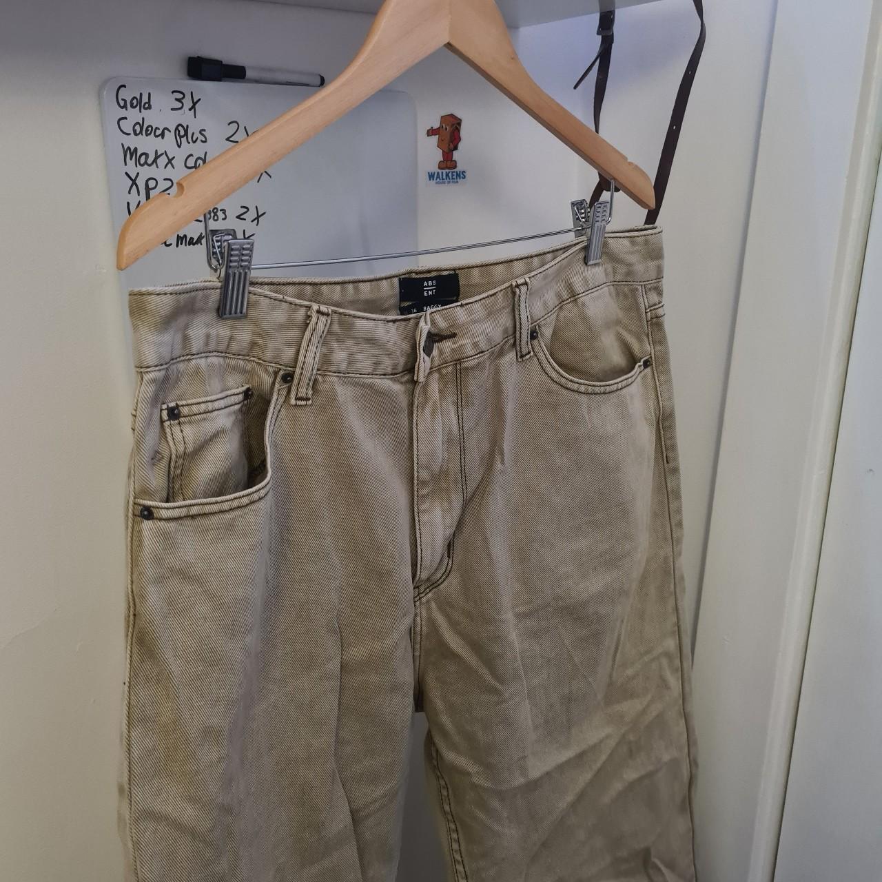 Baggy Cream Coloured Denim Pants fron Absent, barely... - Depop