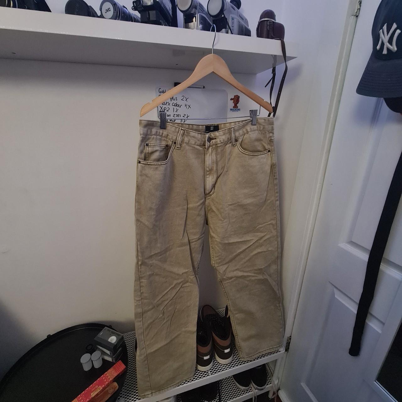 Baggy Cream Coloured Denim Pants fron Absent, barely... - Depop