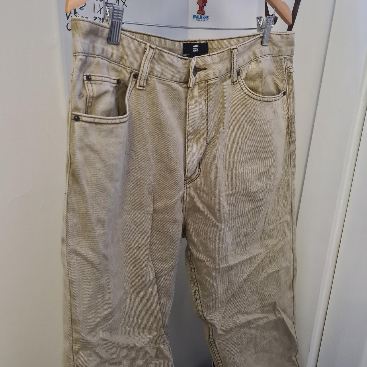 Baggy Cream Coloured Denim Pants fron Absent, barely... - Depop