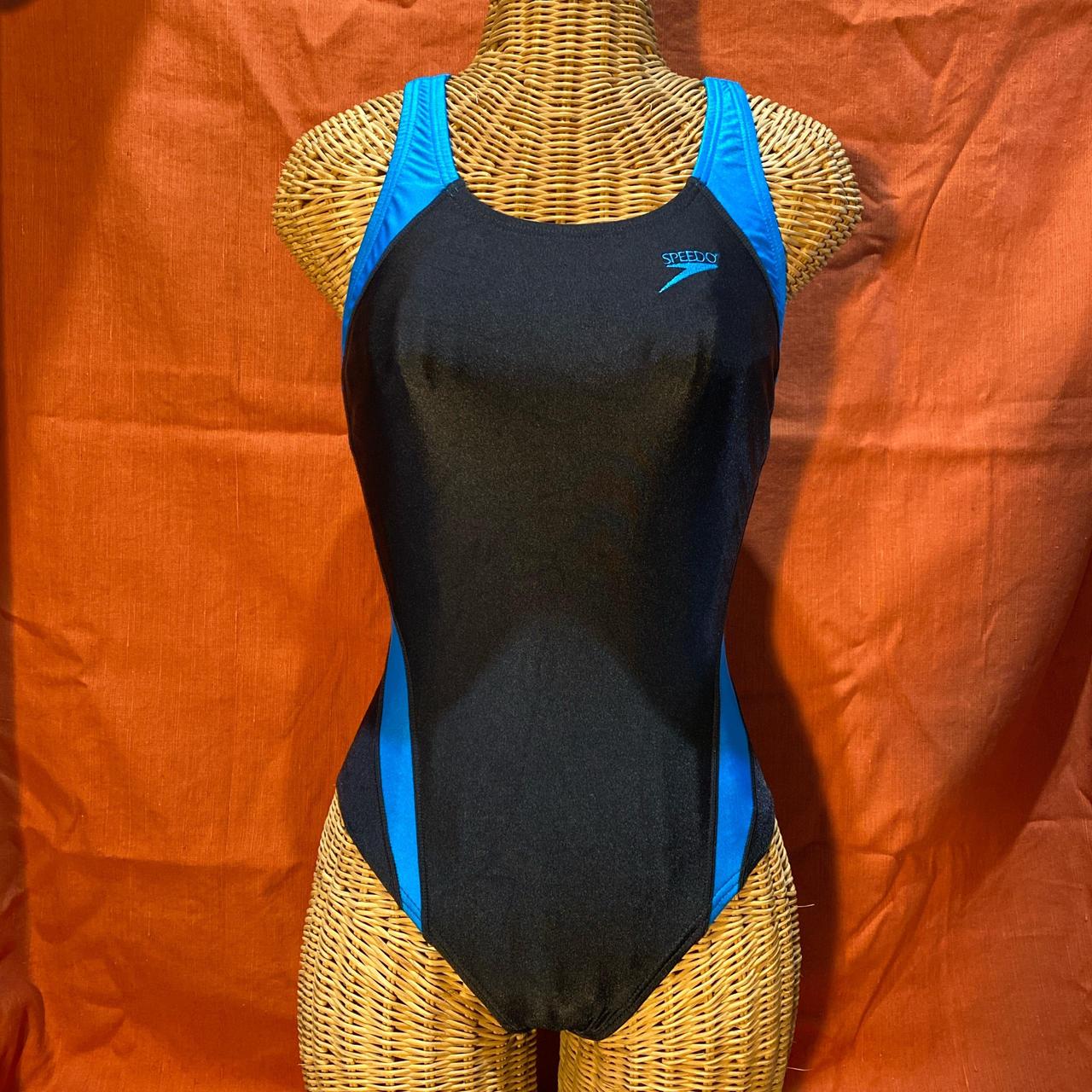 Speedo racer back swimsuit black and turquoise Size... | Depop