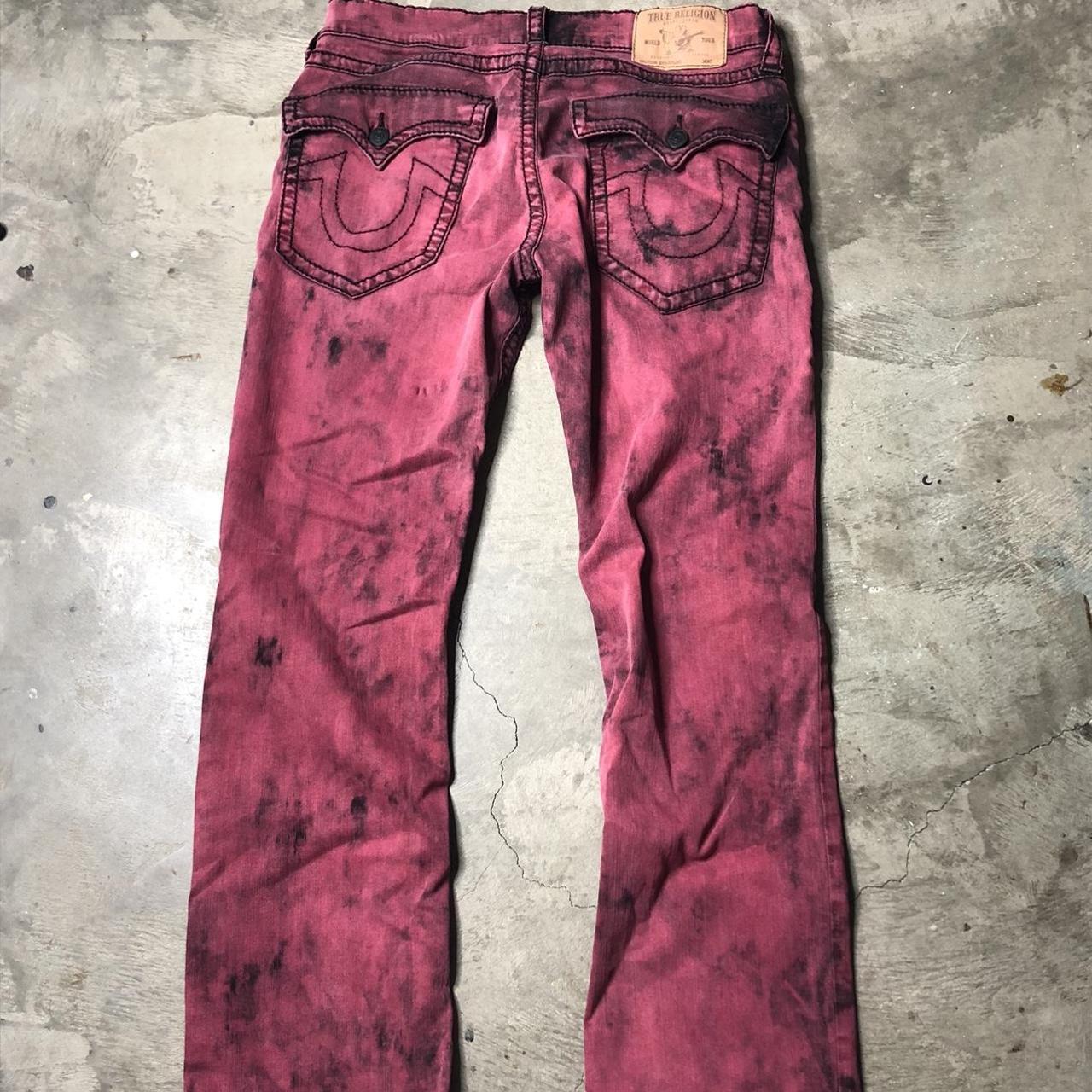 True Religion Men's Pink and Black Jeans | Depop