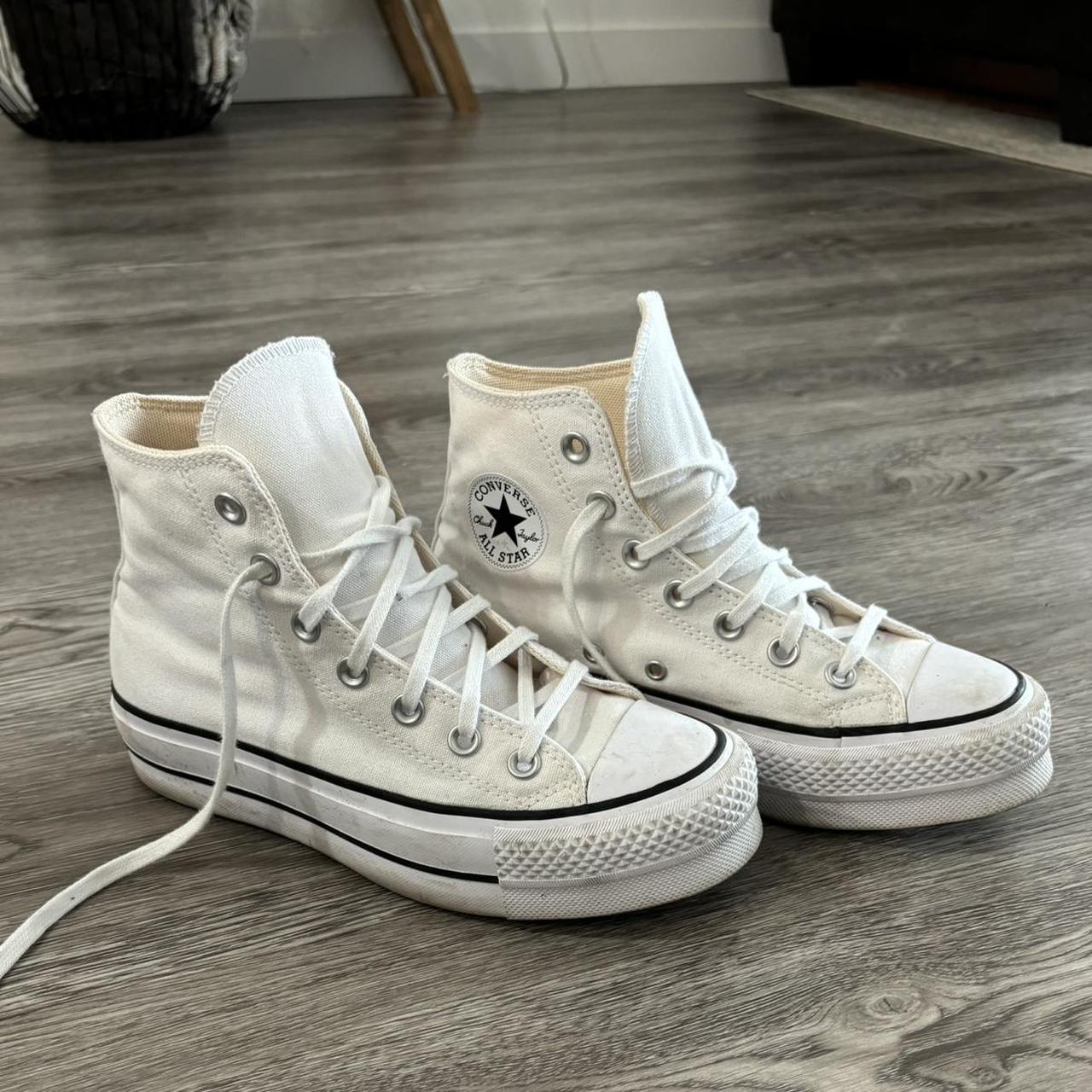 White high top platform converse. Great condition.... - Depop