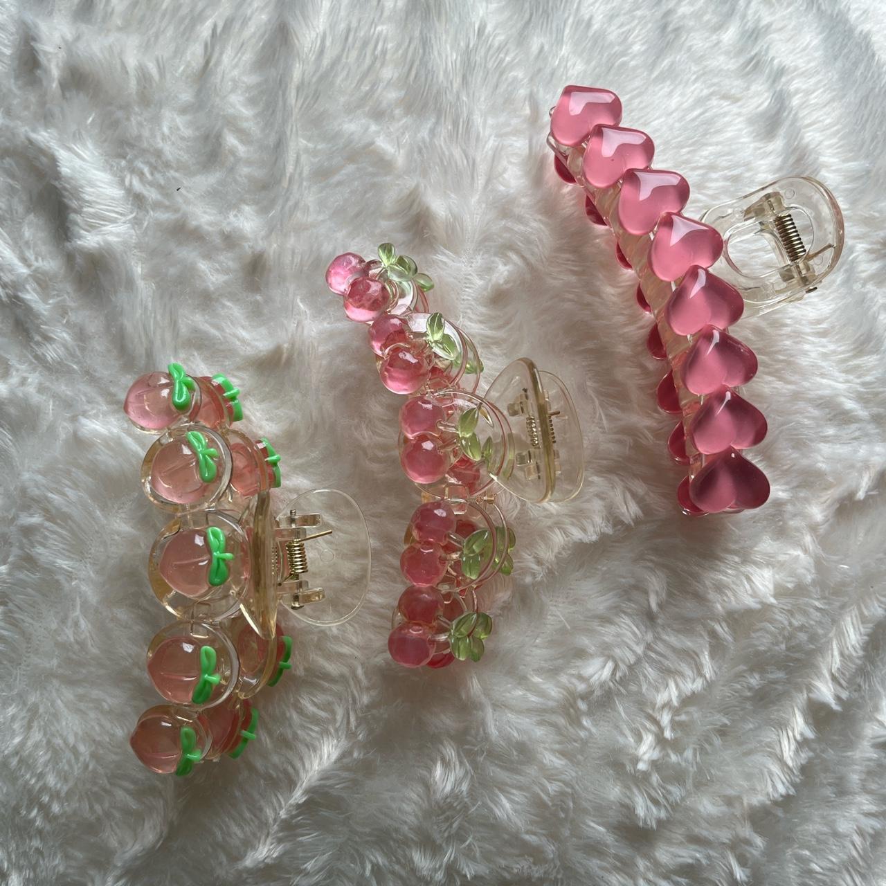 cutest pink themed 3-piece bundle of hair clips... - Depop