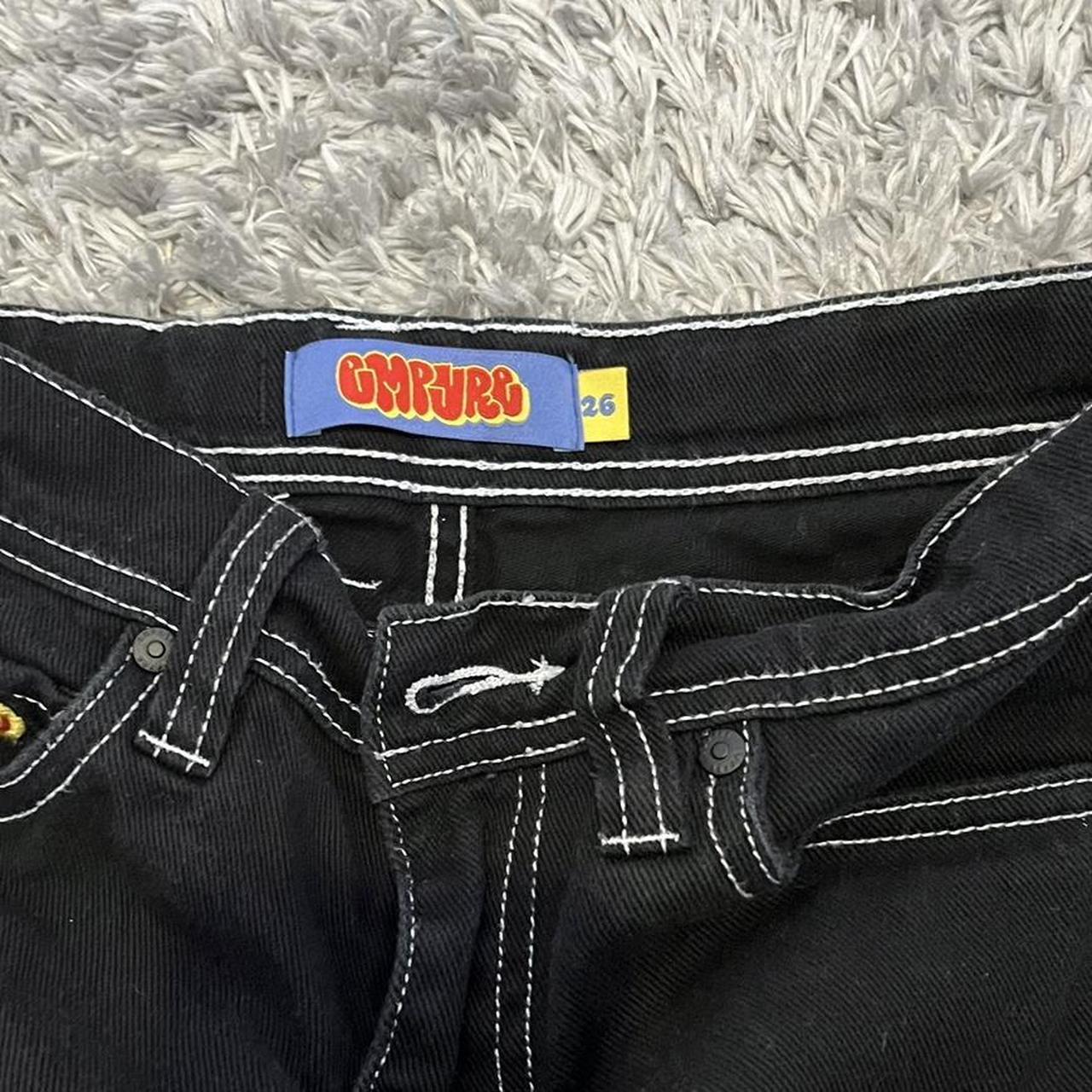 empyre black denim white stitching skate pants size... - Depop