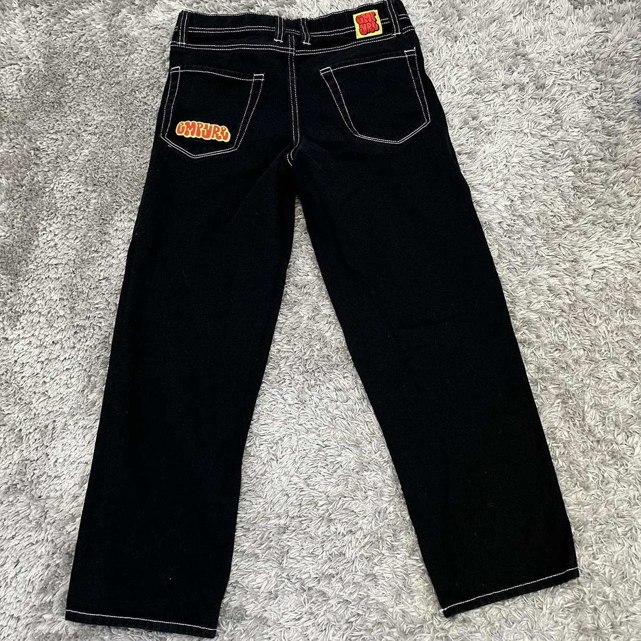 empyre black denim white stitching skate pants size... - Depop