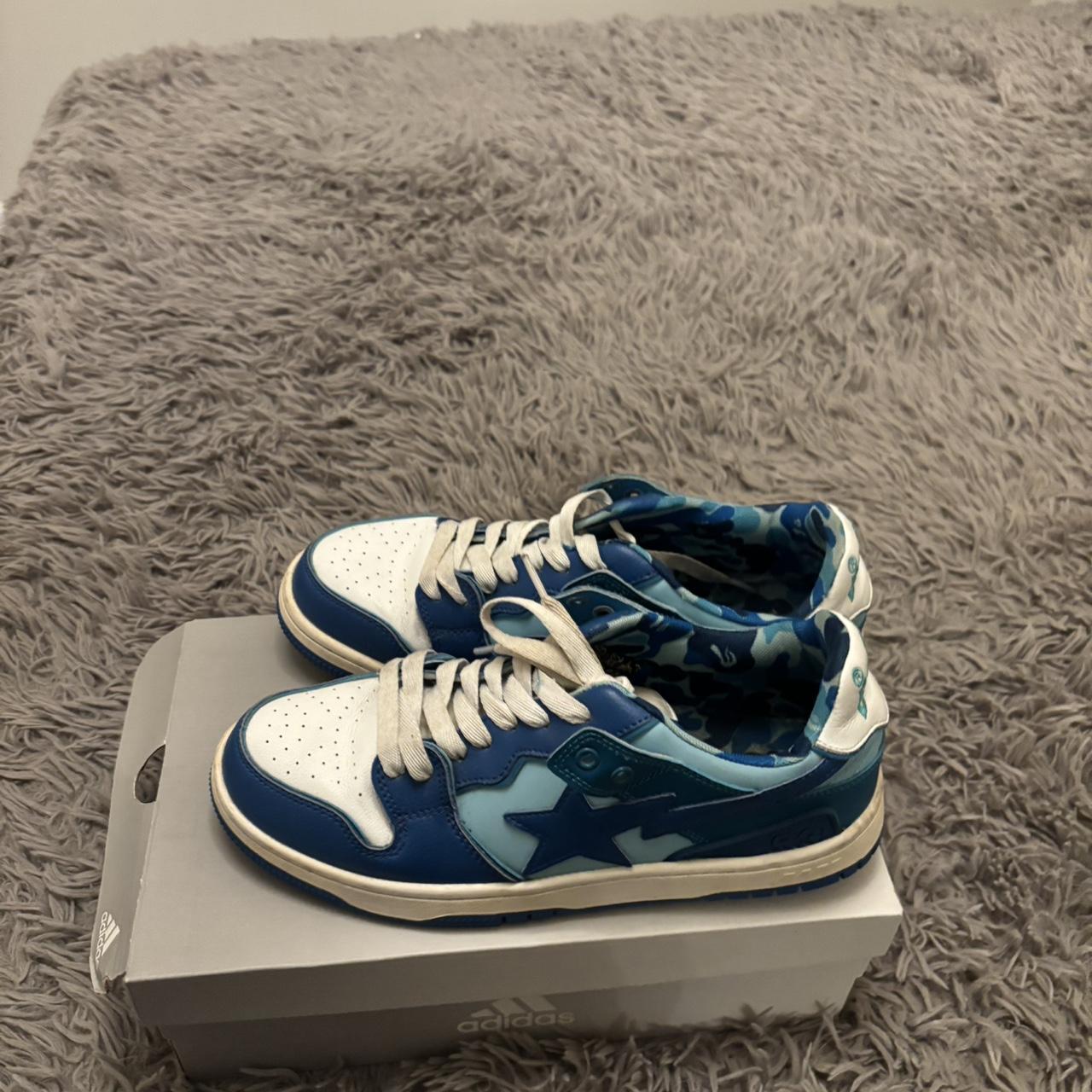 BAPE camo blue and white trainers bapesta skate lows... | Depop