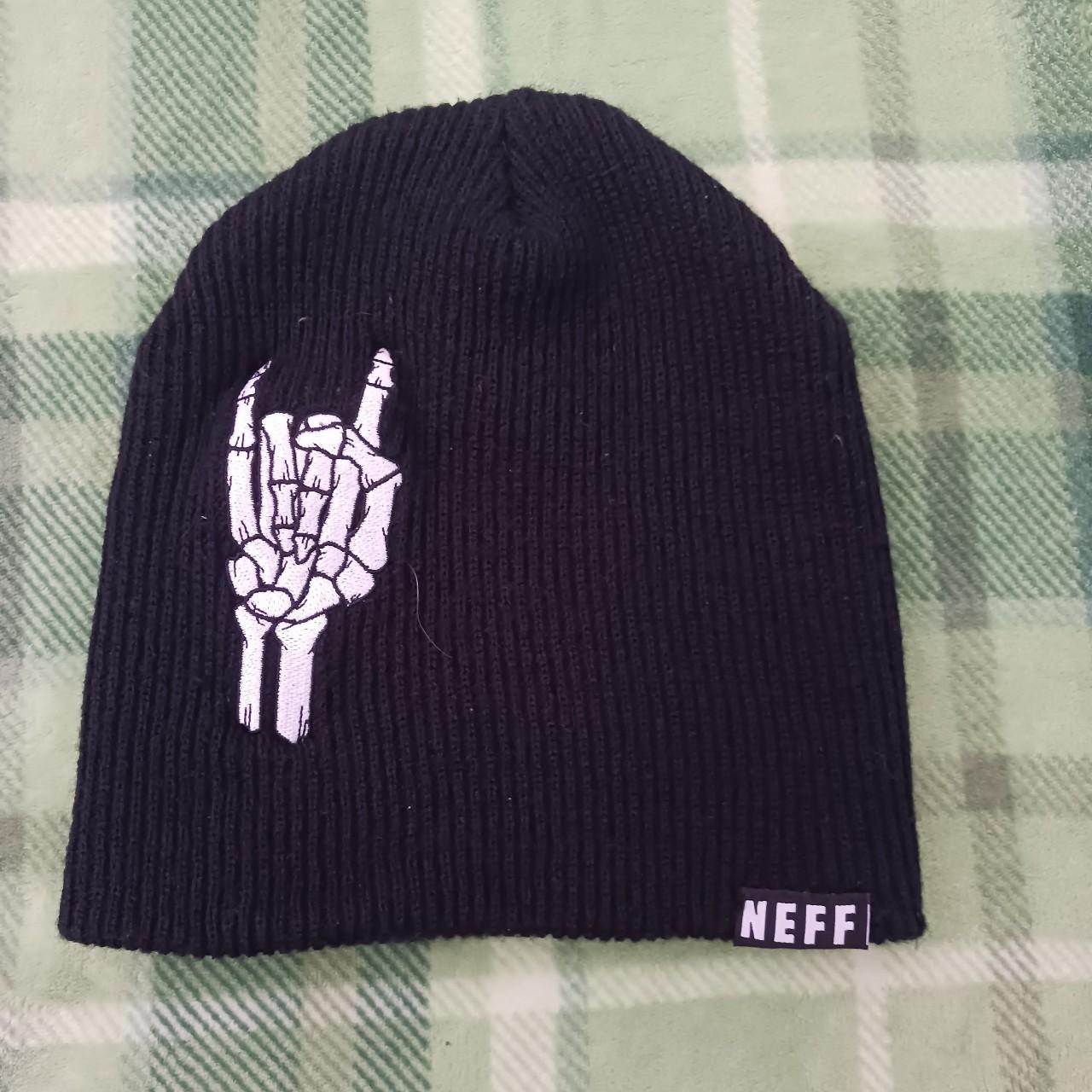 Neff black beanie with embroidered skeleton hand.... | Depop