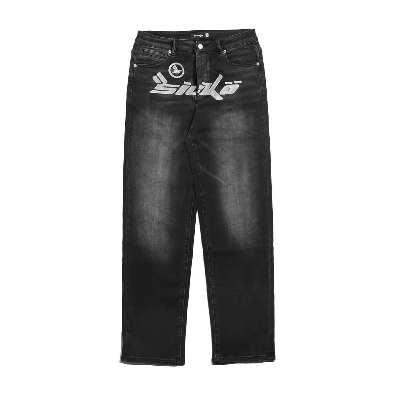 ISO SICKÖ CHAINSTITCH DENIM (WASHED BLACK/WHITE) 28x... - Depop