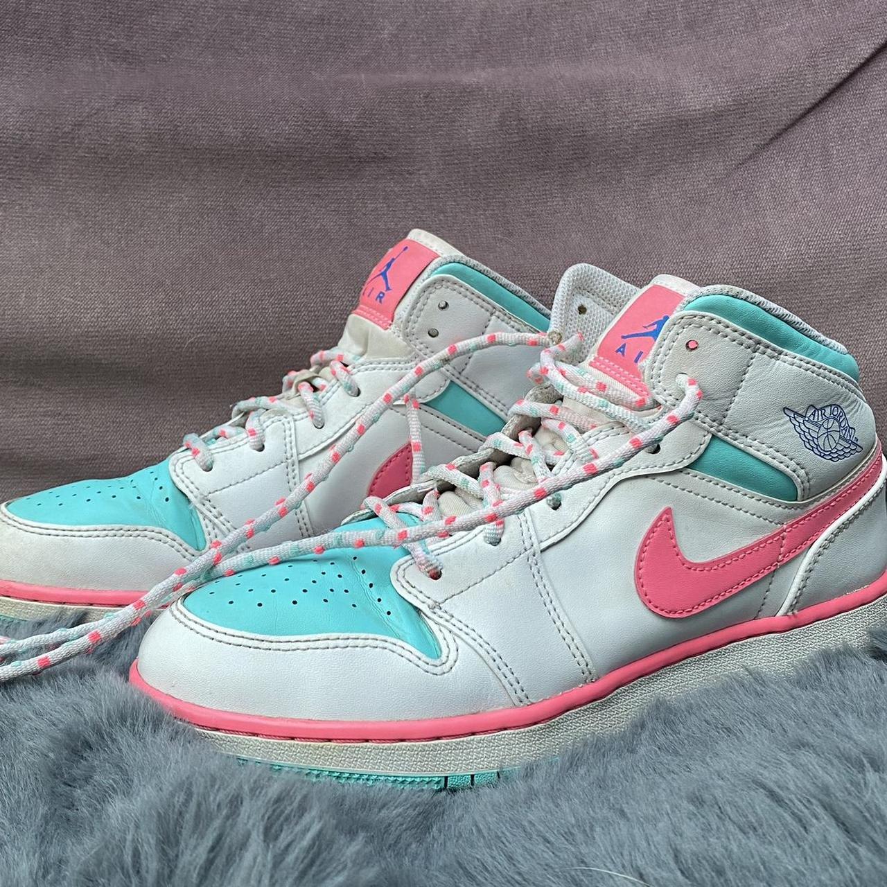 vintage retro Nike air Jordan 1 mids White, pink and... - Depop