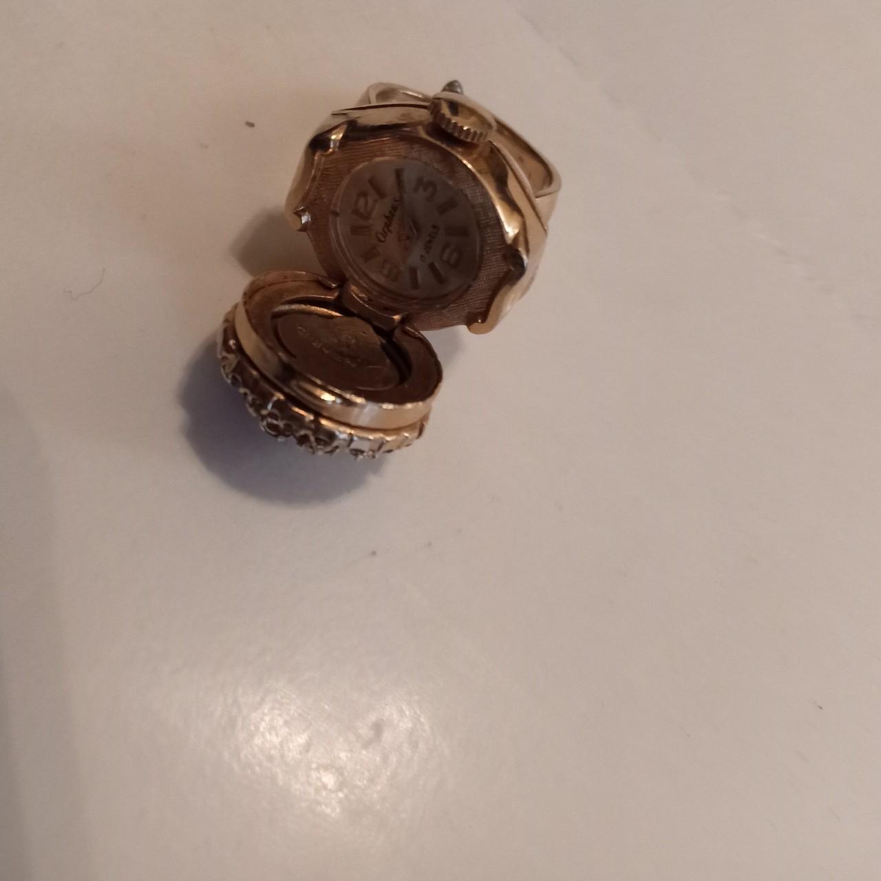 Vintage watch ring, costume jewelry rare find, large... - Depop
