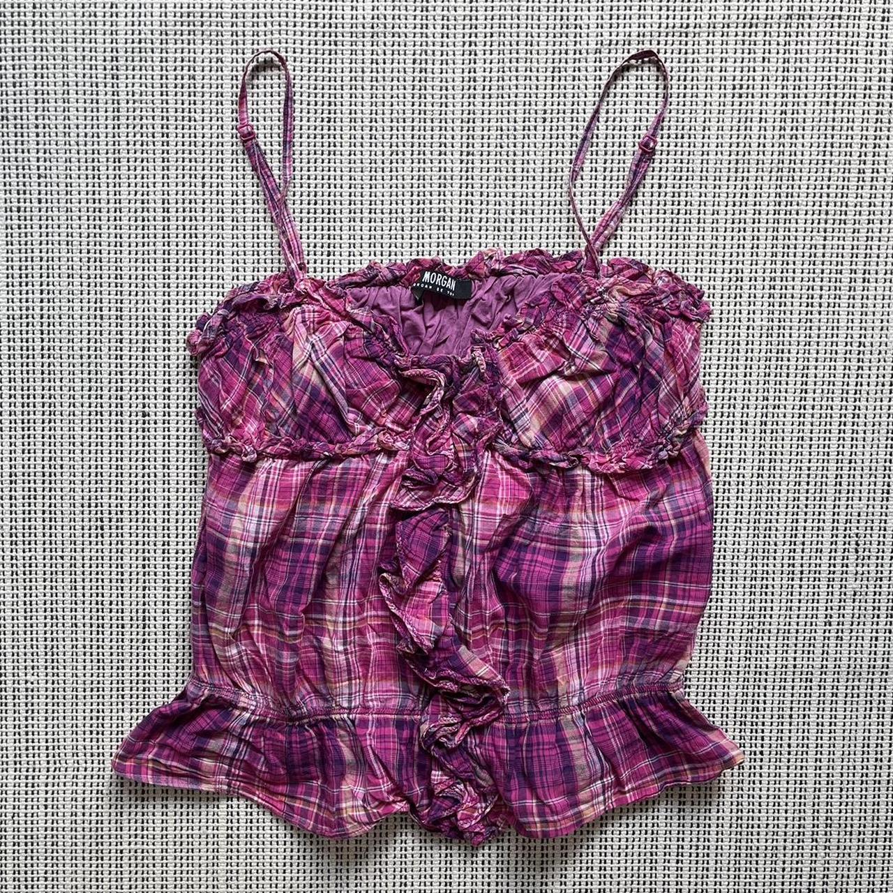 90s morgan de toi plaid ruffle cami adorable pink... - Depop