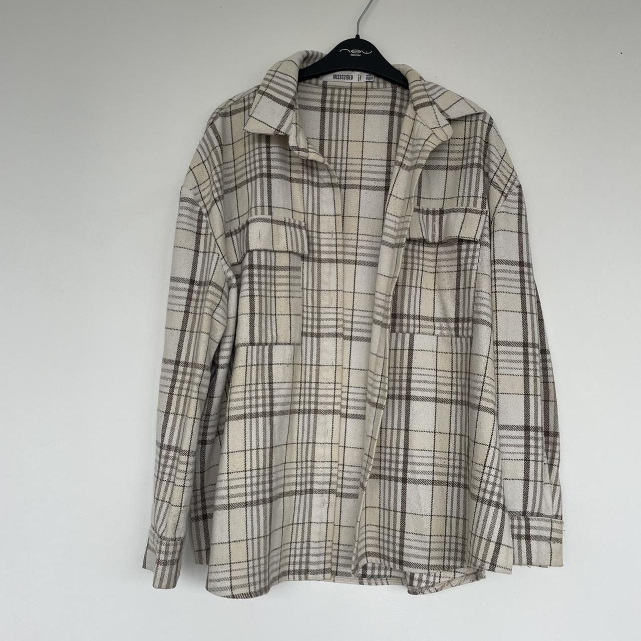 Missguided Cream check shirt/ shacket. Well worn but... - Depop