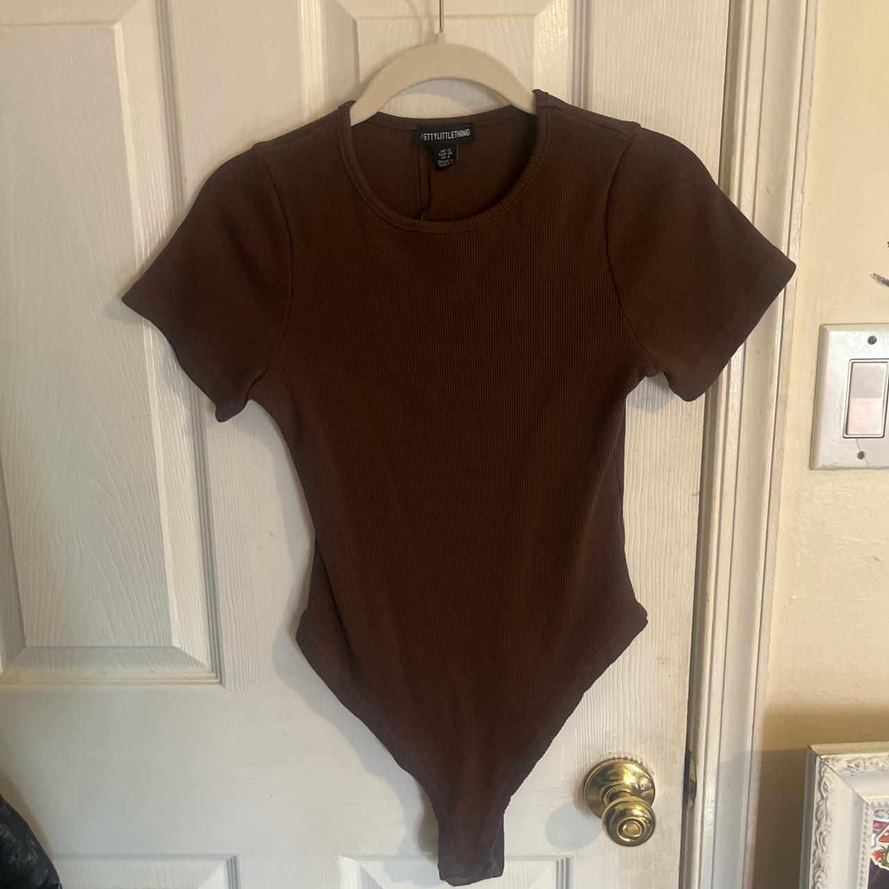 PrettyLittleThing Women's Brown Bodysuit | Depop