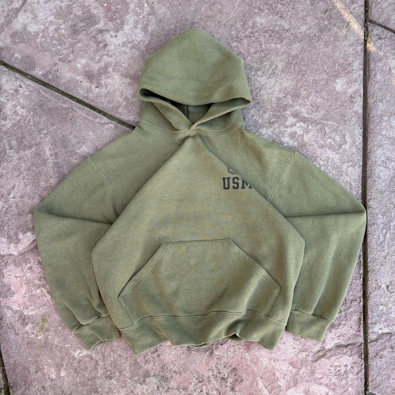 Green Usmc hoodie vintage sunfaded usmc cropped... - Depop