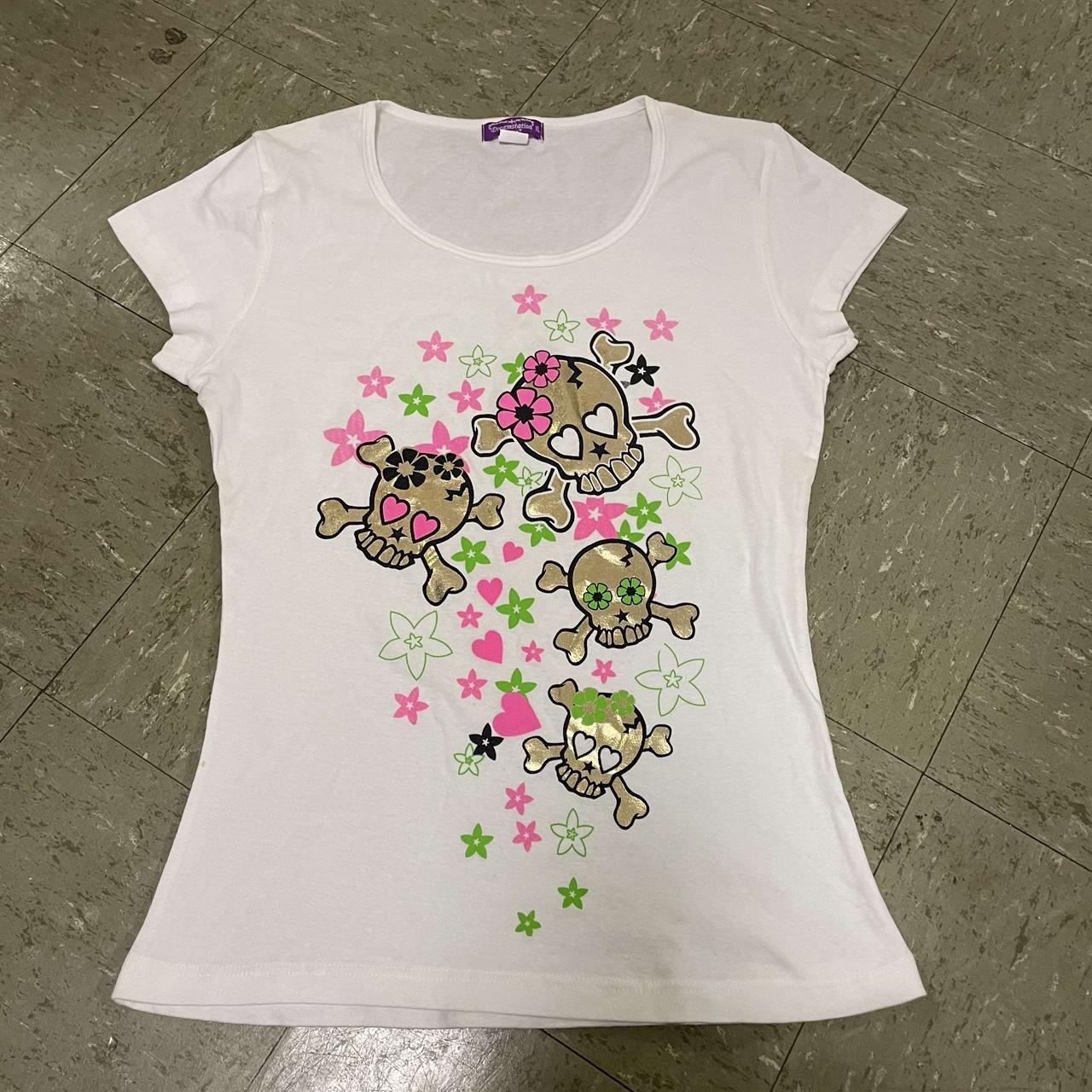 Cute MySpace y2k flower skull shirt brand new from... | Depop