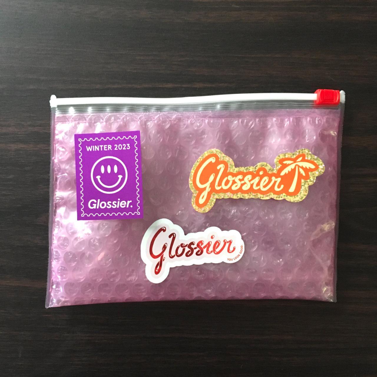Glossier Sticker Set with Pink Pouch - Glossier... - Depop
