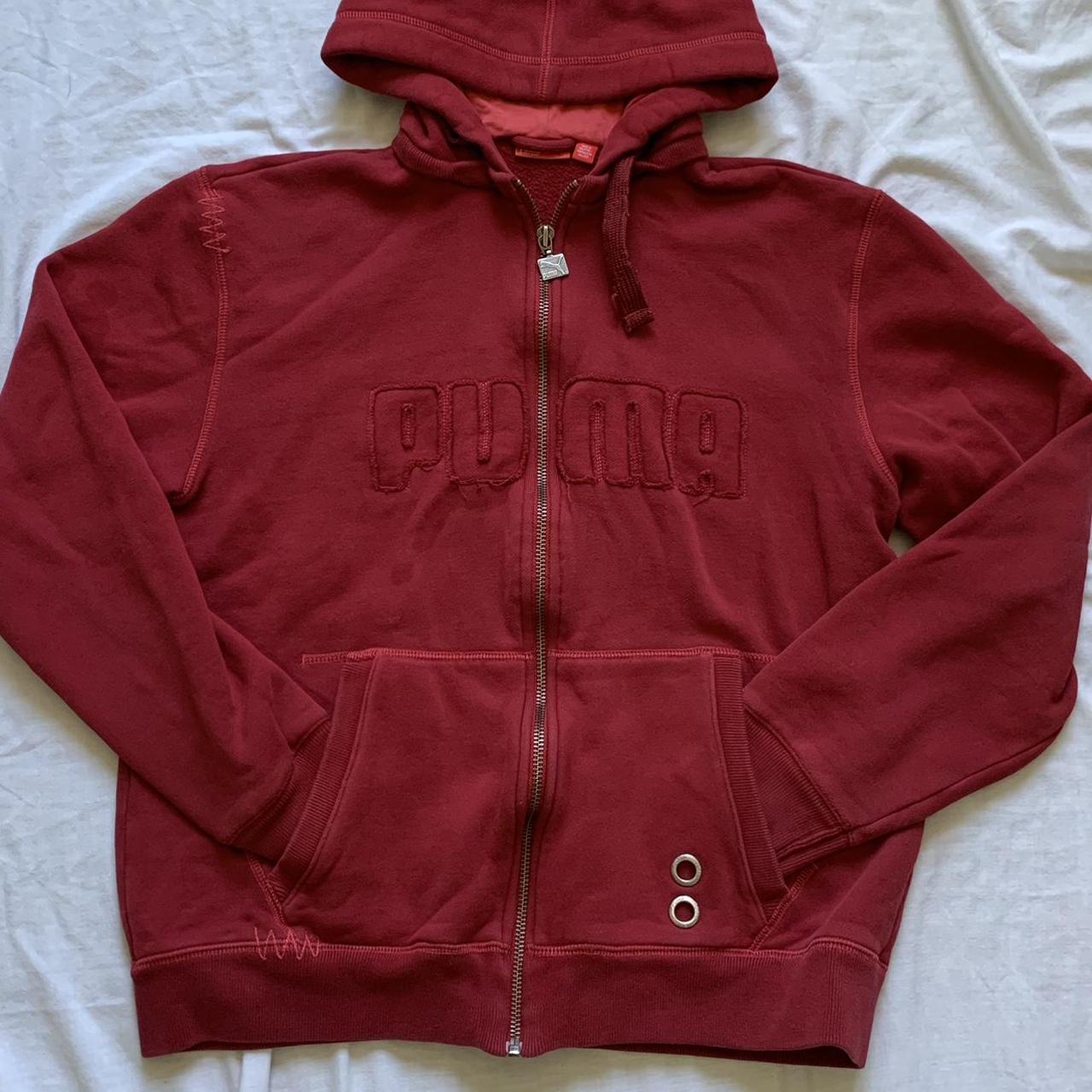 Vintage Red thick stitched Puma Zip-Up hoodie size... - Depop