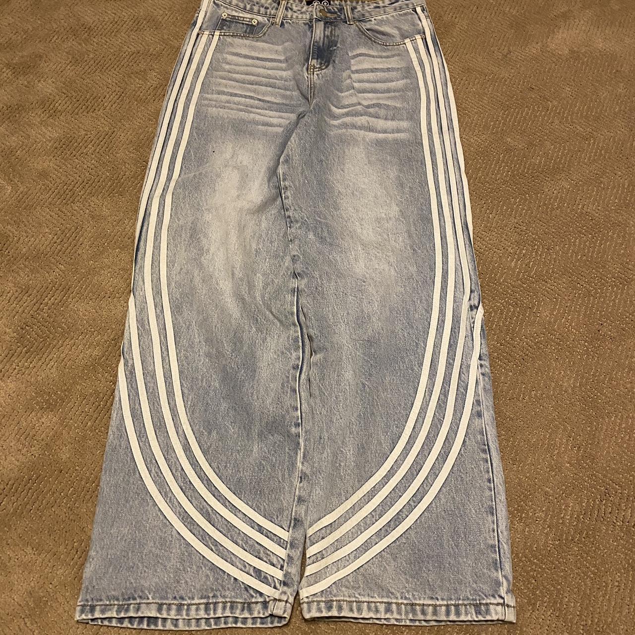 baggy y2k racing stripe arc jeans, never worn. Got... - Depop